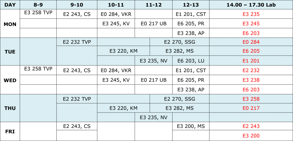 Schedule – Department of Electronic Systems Engineering